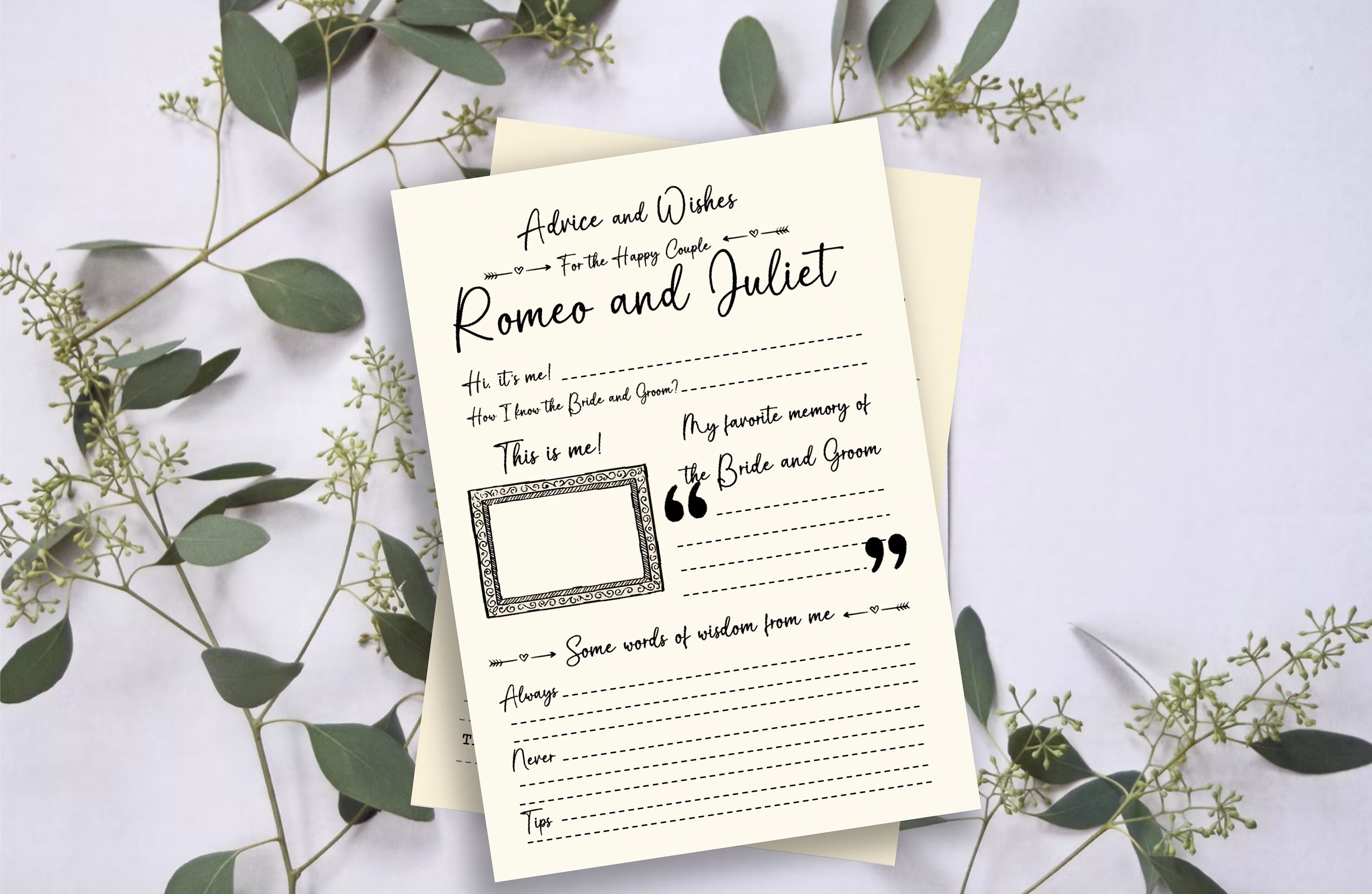 Advice and Wishes Wedding Cards Weddings Activity Sheet - Etsy