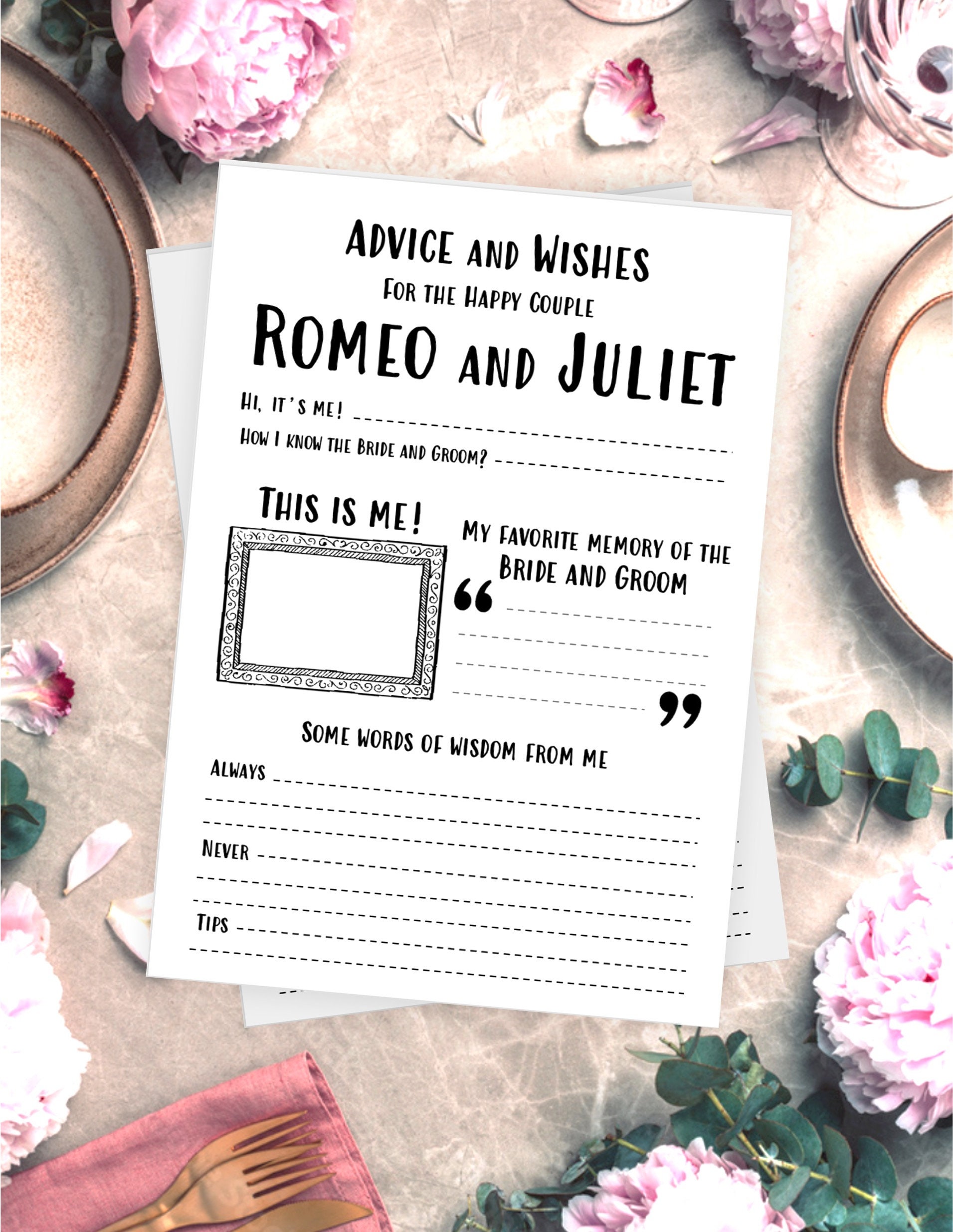 Advice and Wishes Wedding Cards Weddings Activity Sheet - Etsy