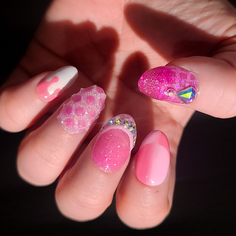 Hot Pink Ombre Glitter Gel 20 Piece Press on Nail Set Nail Prep Kit - Etsy