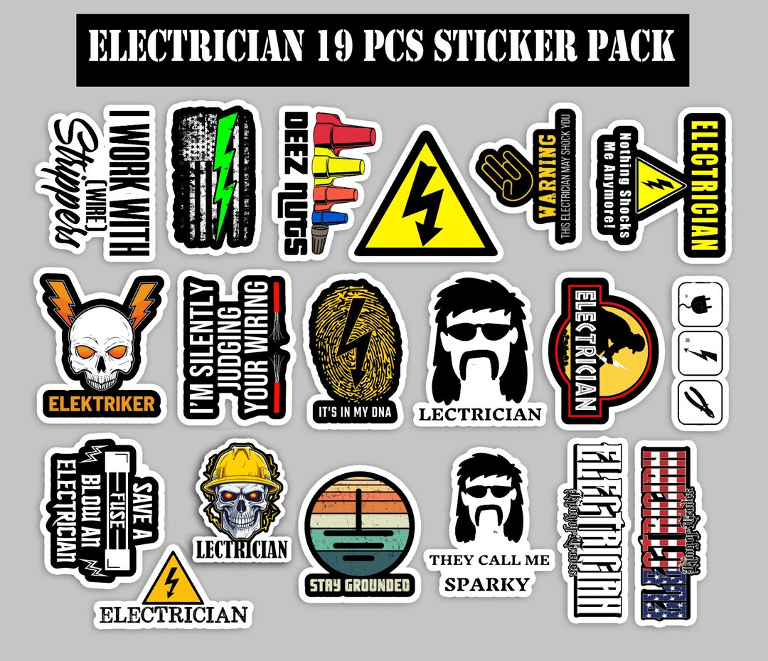 Electrician 19 Pcs Sticker Pack Vinyl Hard Hat Hardhat Stickers - Etsy