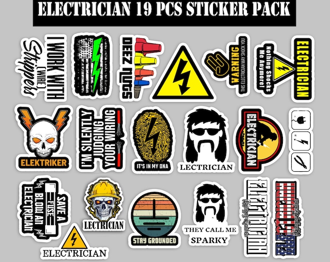 Electrician 19 Pcs Sticker Pack Vinyl Hard Hat Hardhat Stickers - Etsy