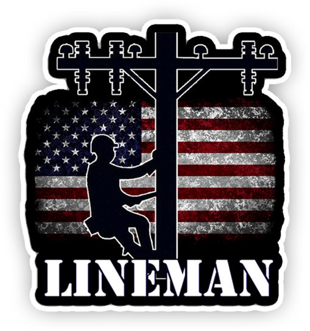 Lineman Worker With American Flag Sticker 3.5 Inch Toolbox Decal ...