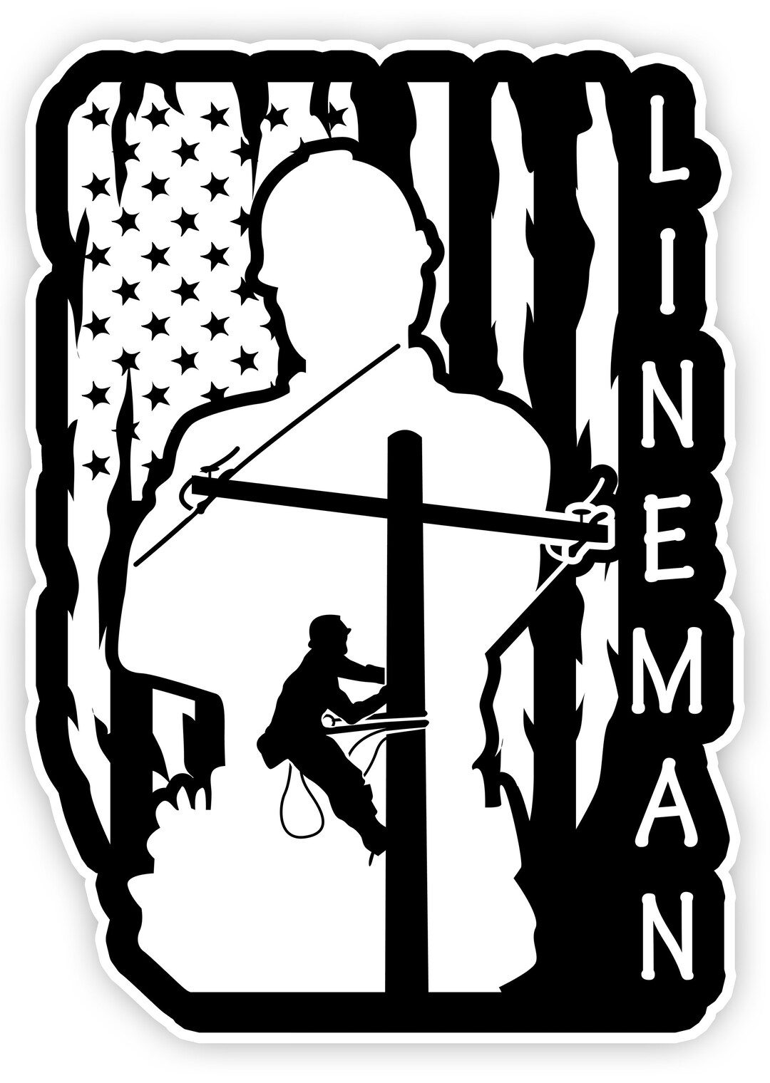 Lineman American Flag B&W Sticker 3.5 Inch Toolbox Decal Waterproof ...