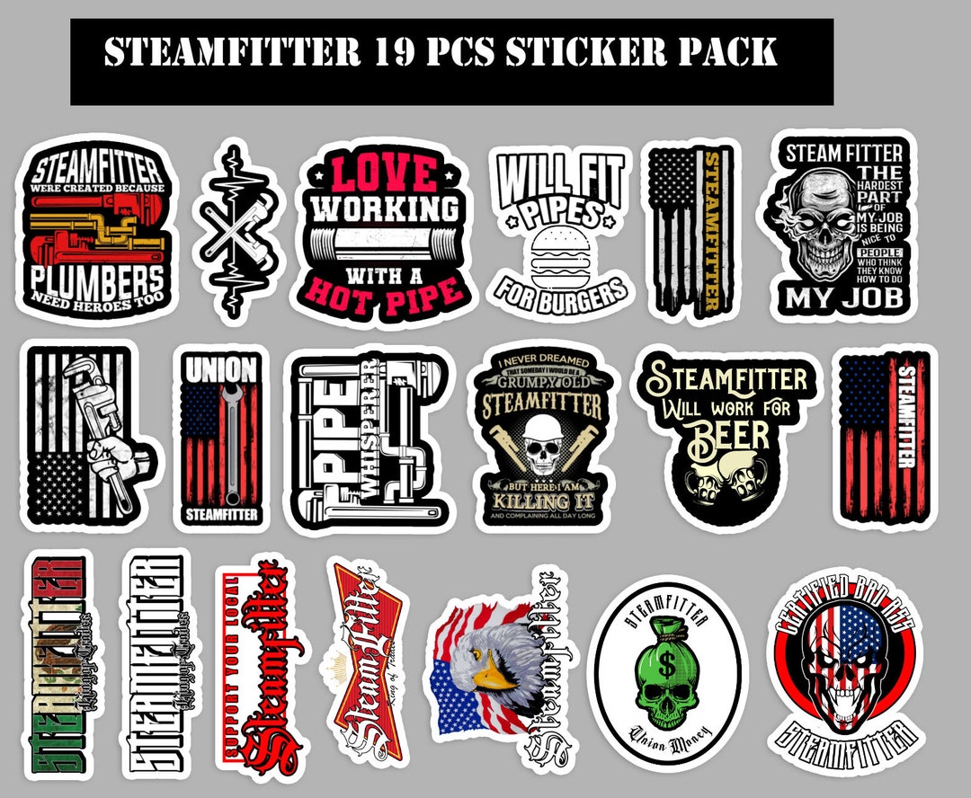 Steamfitter 19 Pcs Sticker Pack Laminated Vinyl Waterproof Stickers ...