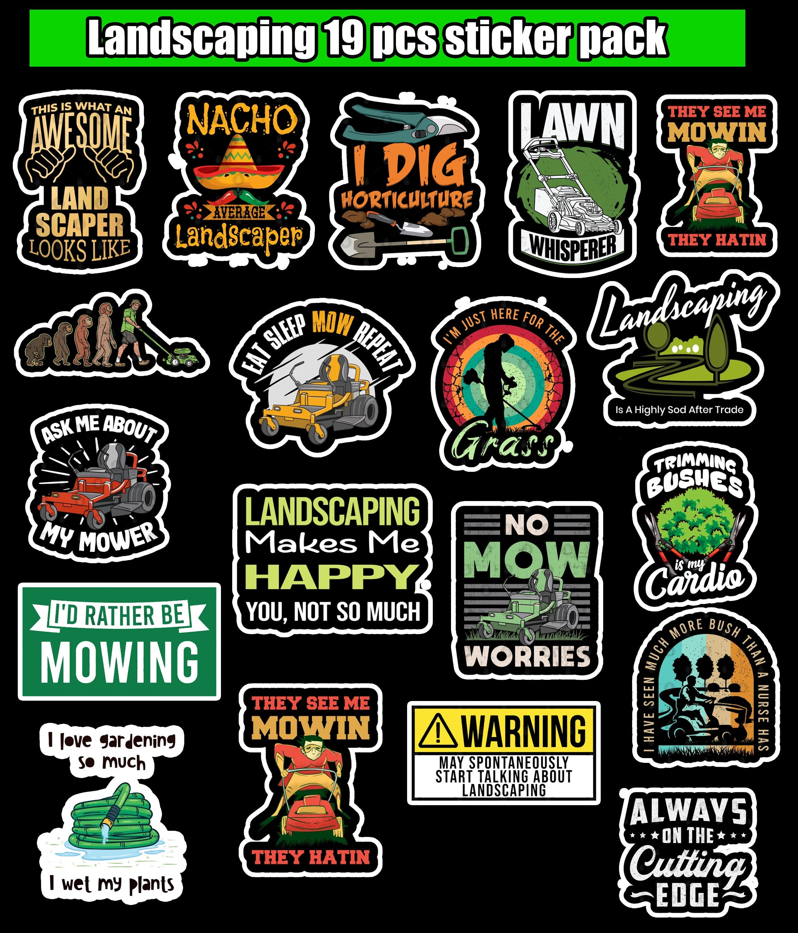 Landscaper 19 Pcs Sticker Pack Laminated Vinyl Waterproof Stickers ...
