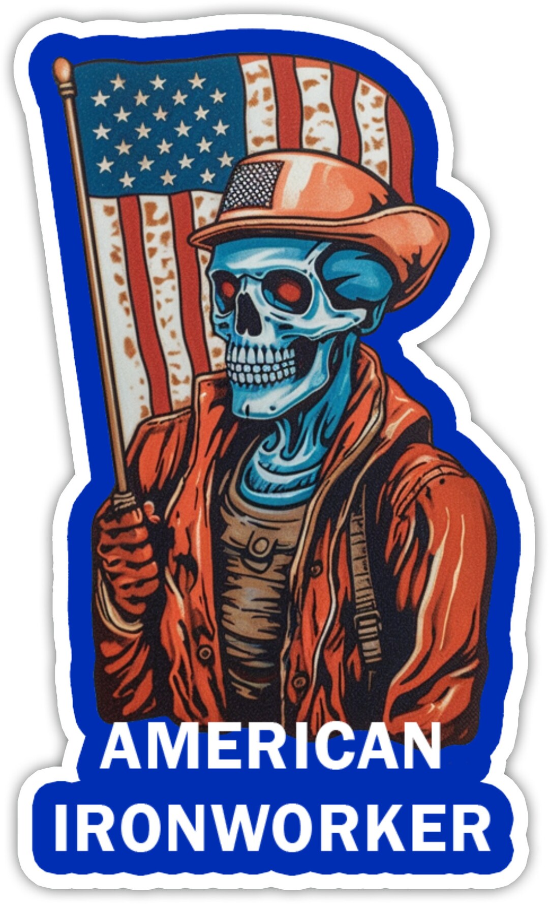 American Ironworker Skeleton Sticker 3.5 Inch Toolbox Decal Waterproof ...