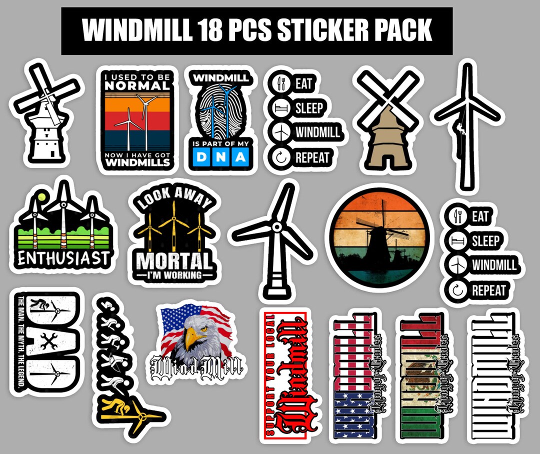 Windmill Worker Sticker Pack 18 Pcs Laminated Vinyl Waterproof Stickers ...
