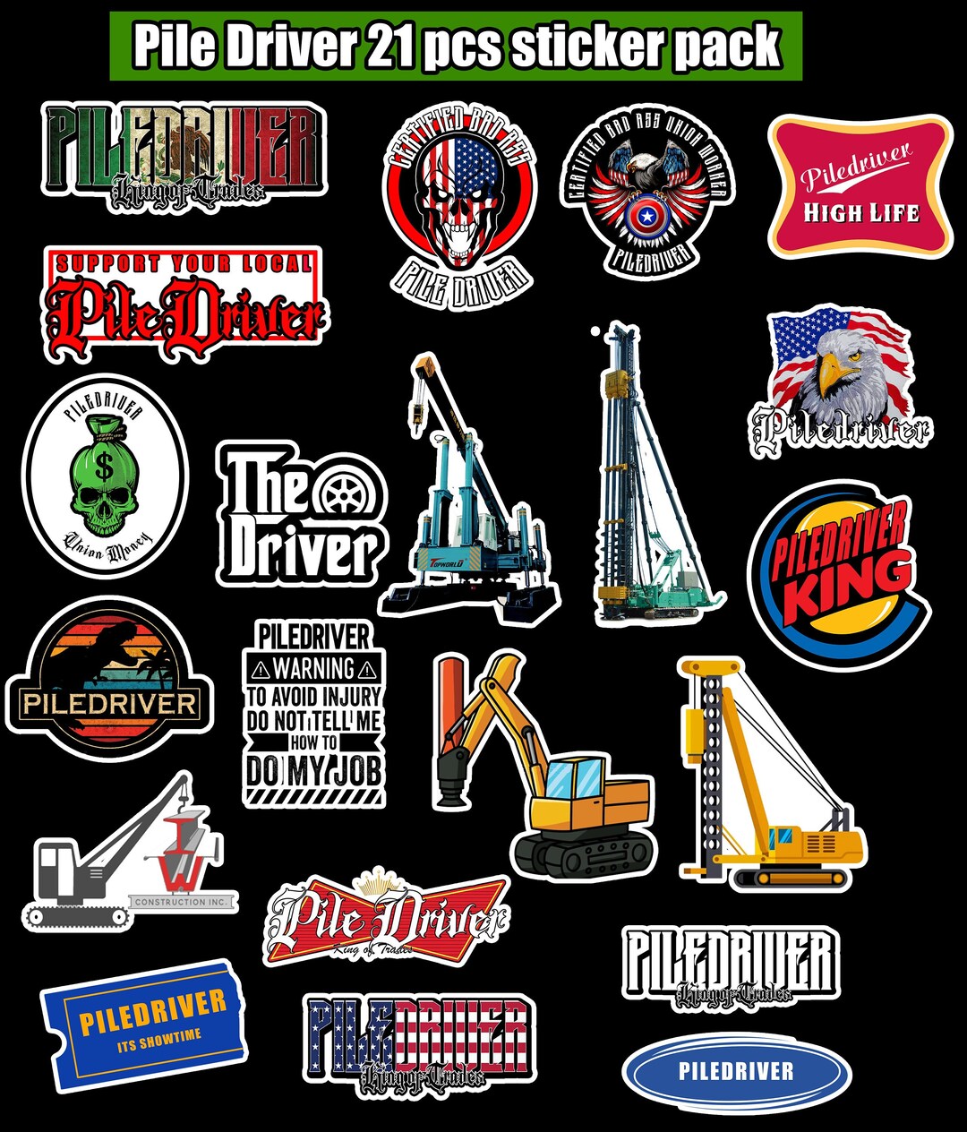 Pile Driver 21 Pcs Sticker Pack Vinyl Hard Hat Hardhat - Etsy