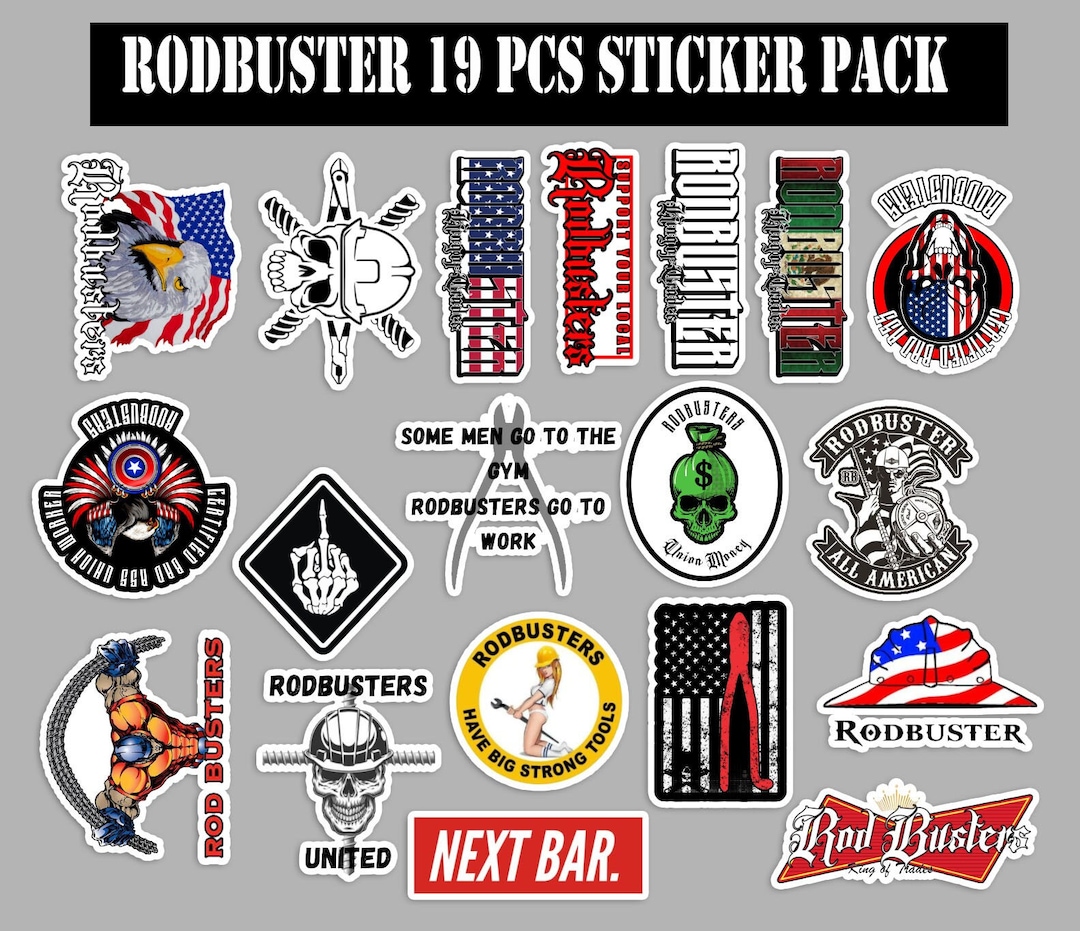 Rodbusters 19 Pcs Sticker Pack Laminated Vinyl Waterproof Stickers Rod ...