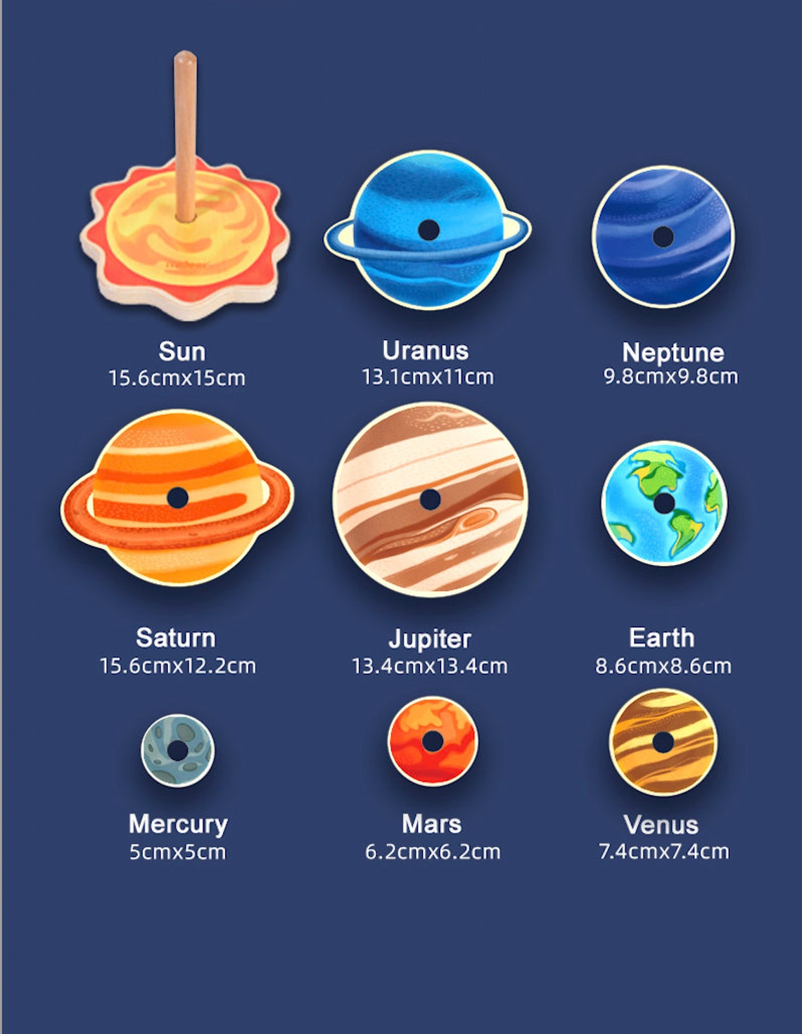 Wooden Planets Ring Stacking Toy Balance Solar System Space - Etsy