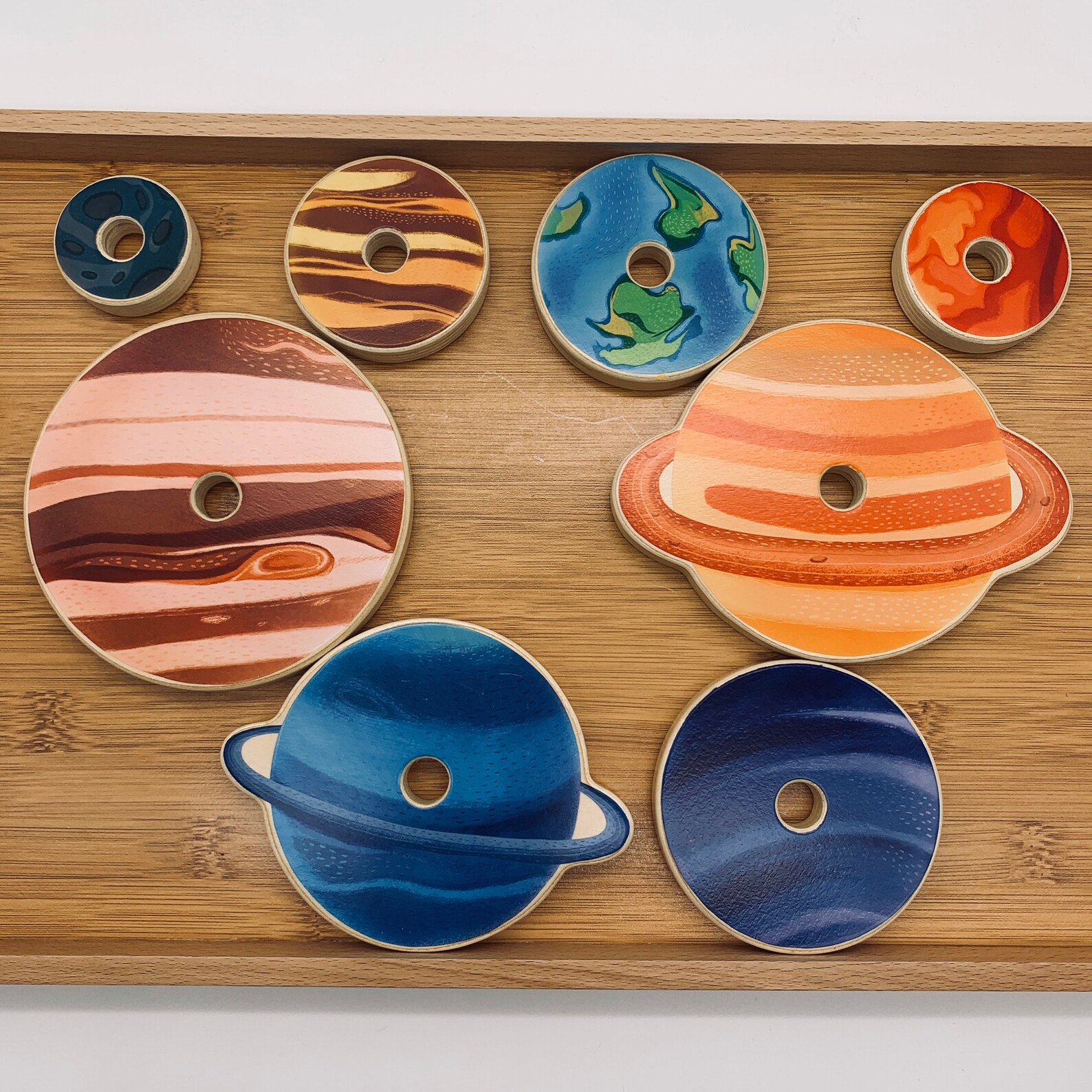 Wooden Planets Ring Stacking Toy Balance Solar System Space - Etsy