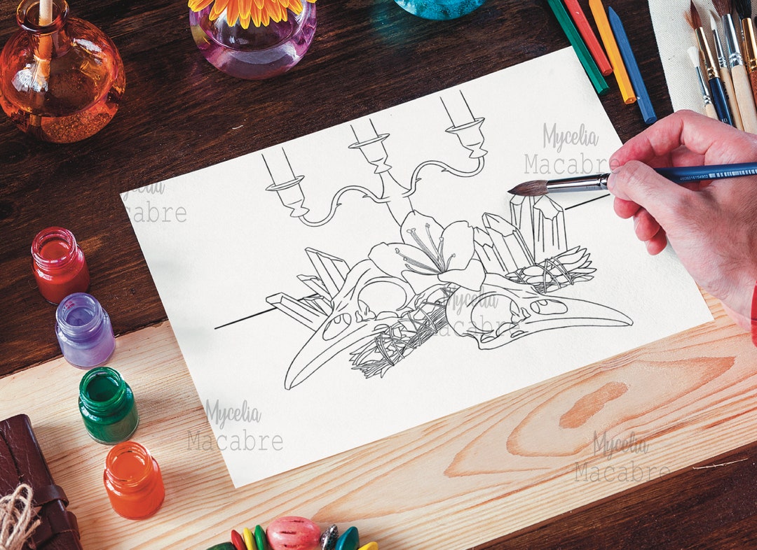 Raven Skull Printable Coloring Sheet - Etsy