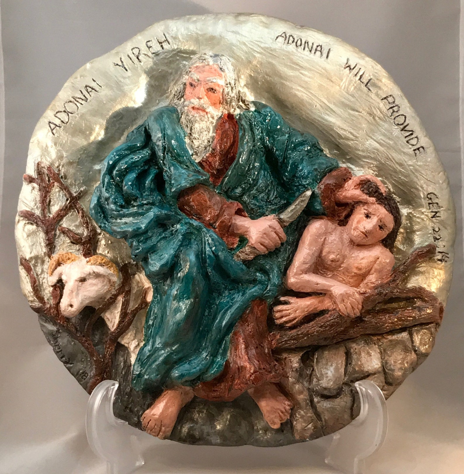 Biblical Sculpture Abraham, Isaac & the Ram, Akedah ,hand Painted - Etsy