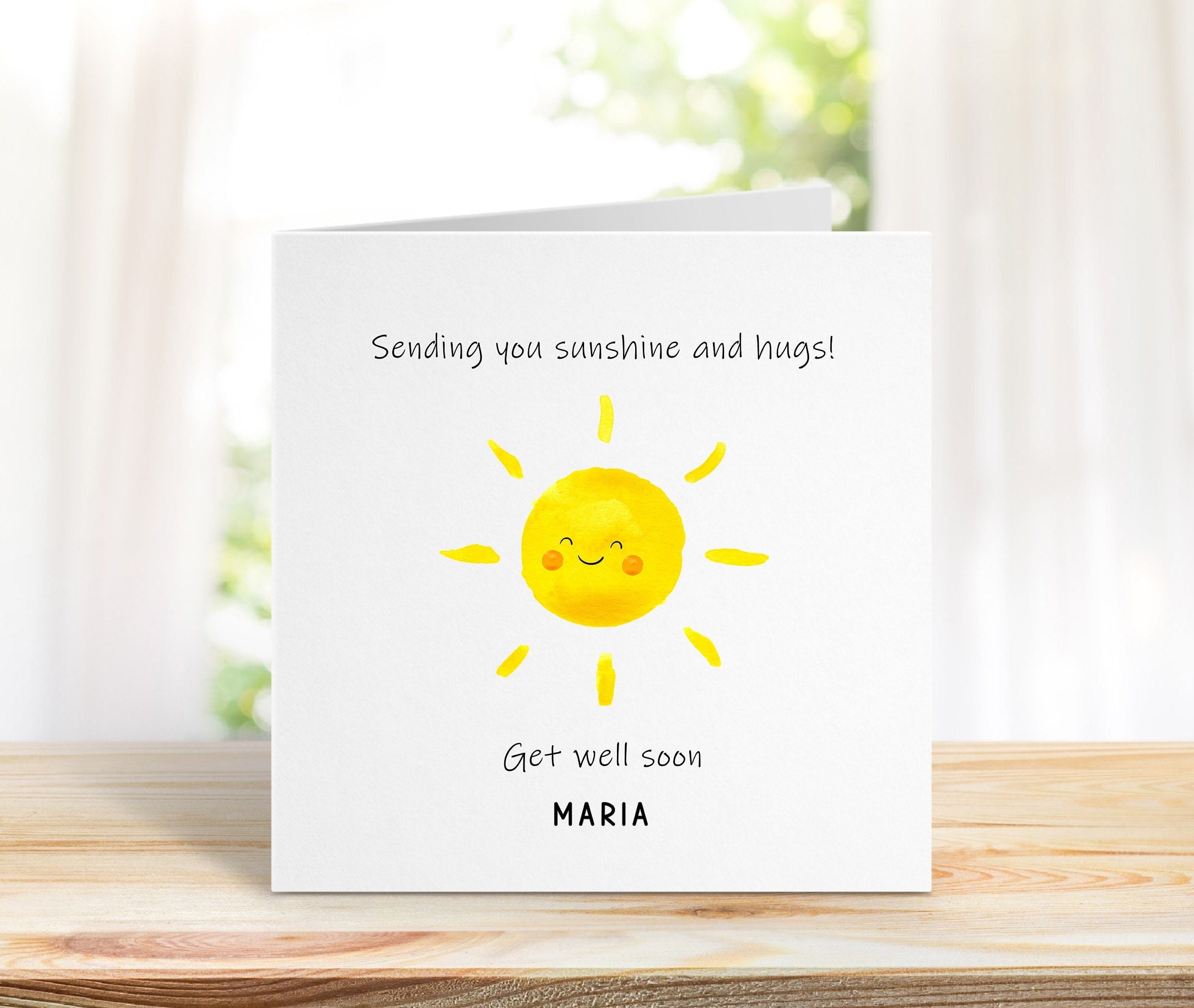Sending You Sunshine and Hugs, Get Well Soon, Personalised Card, Feel ...