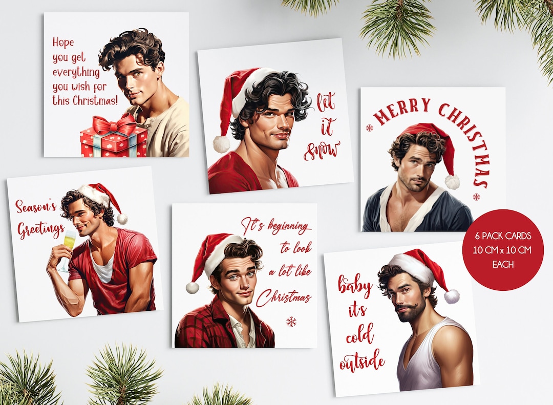 Pack of 6 Pin up Guys Christmas Cards. Classic 1950s Vintage Style ...