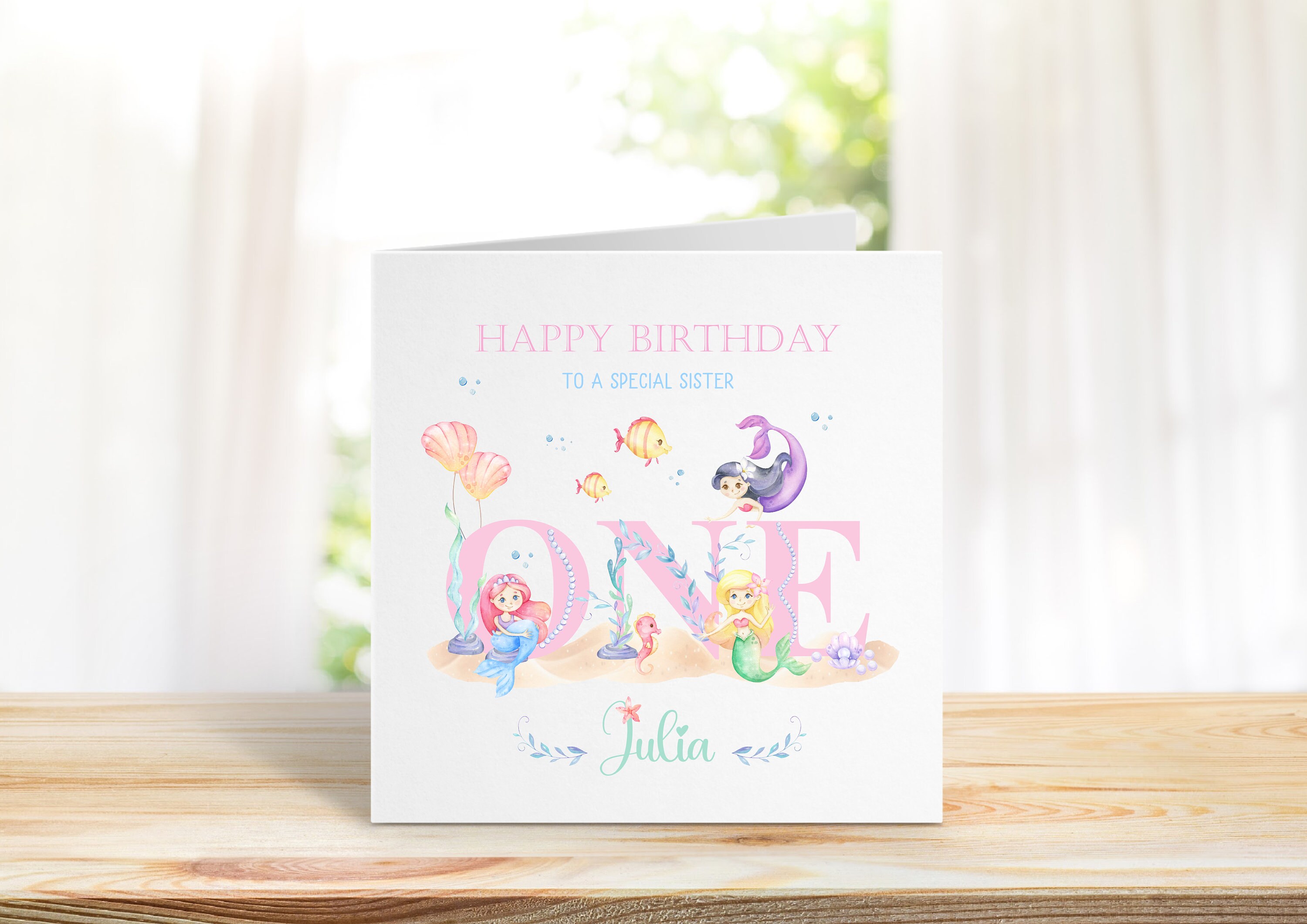 Mermaid 1st Birthday Card for One Year Old Girl, Personalised Mermaid ...