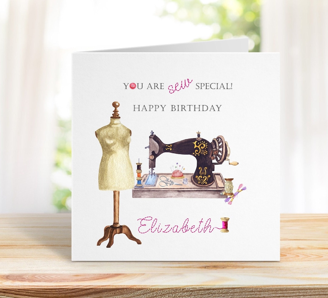 Printed Sewing Machine Theme Birthday Card, Printed Stitch Pattern Card ...