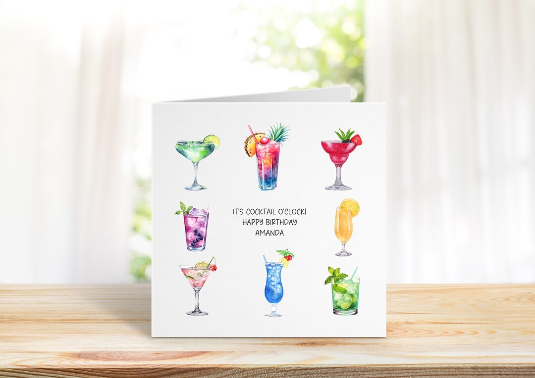 Personalised Birthday Cocktail Card, It's Cocktail O'clock Card, Cheers ...