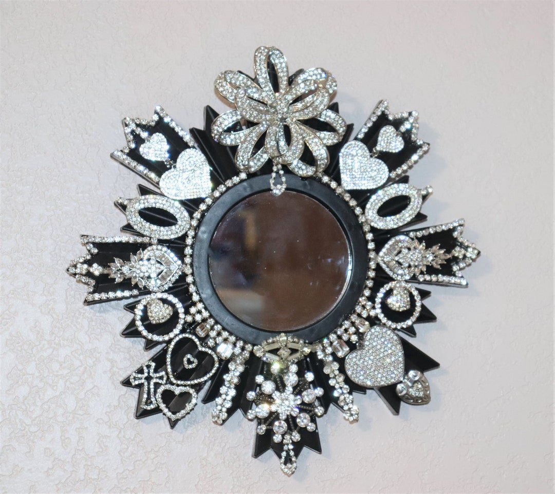 Bejeweled Jeweled Mirror Black With Sparkle Rhinestones Beautiful - Etsy