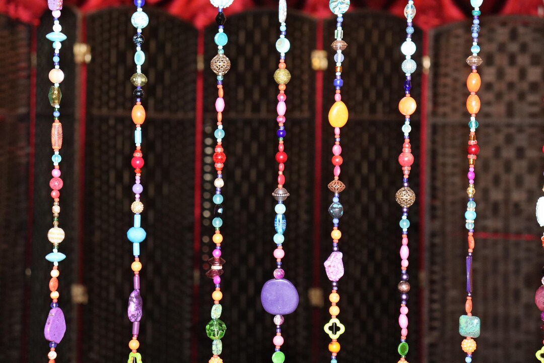 Beaded Room Divider, Curtain, Purple, Turquoise, Coral 20 Strands 83 ...