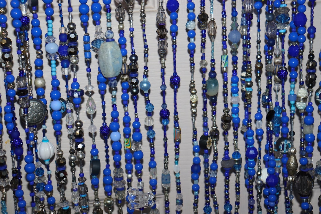 Blue Beaded Curtain Fifty 50 Strands 37 Inches Long Blue and Silver - Etsy