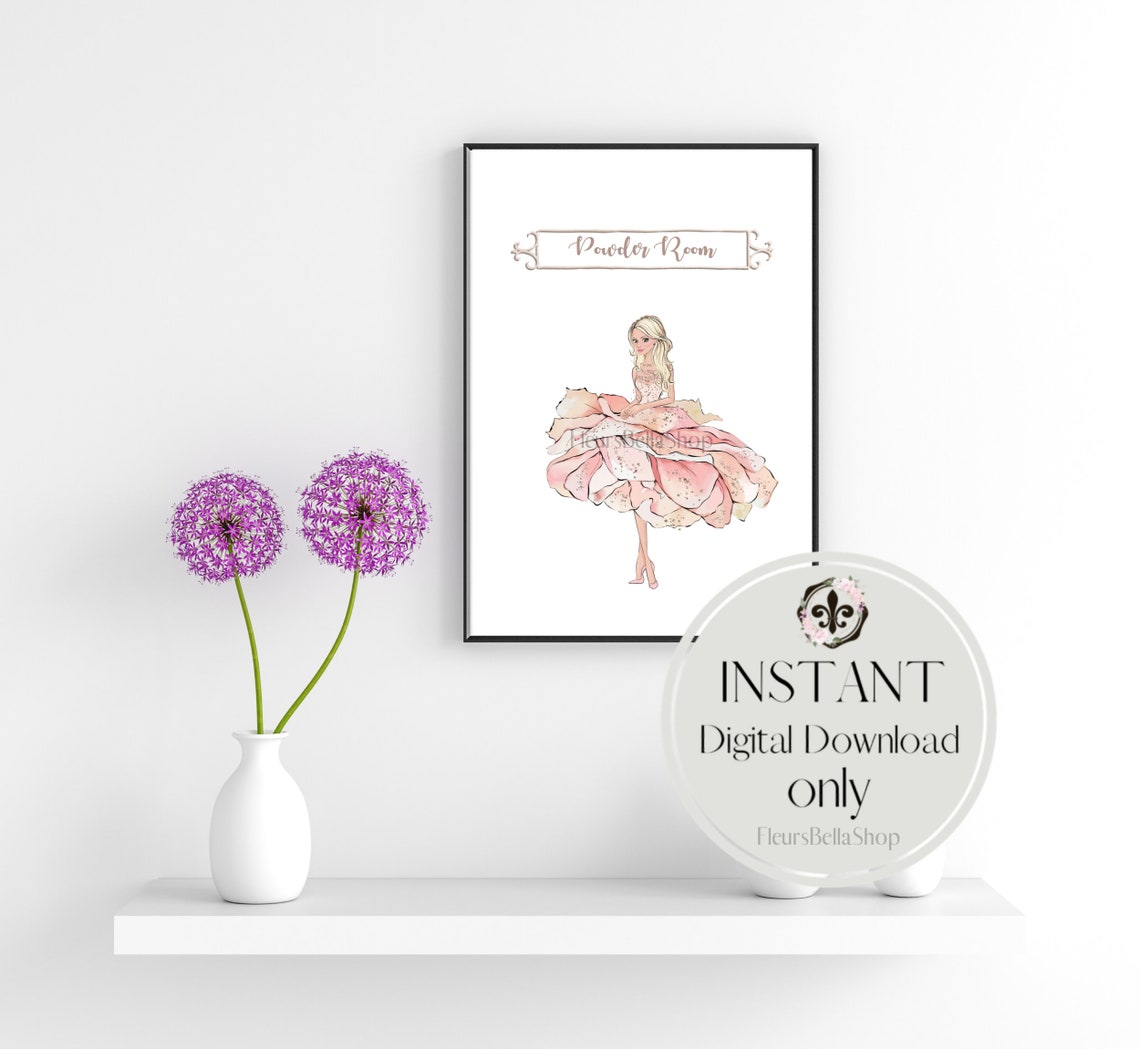 Powder Room Sign Illustration Bathroom Wall Decor Blush Pink - Etsy