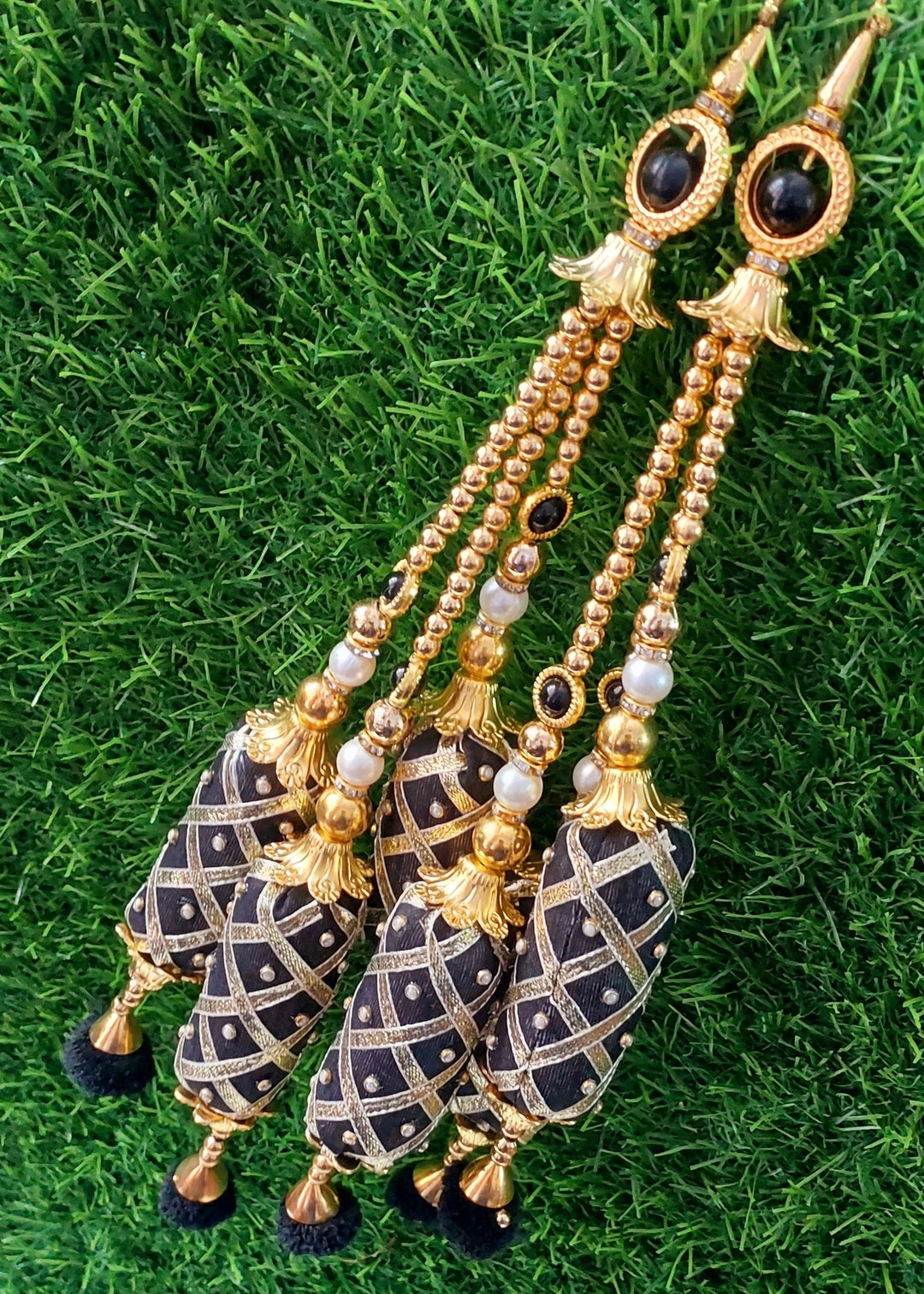 Black & Gold Pillow Latkan Pair, Handmade Lehenga Sari Tassels - Etsy