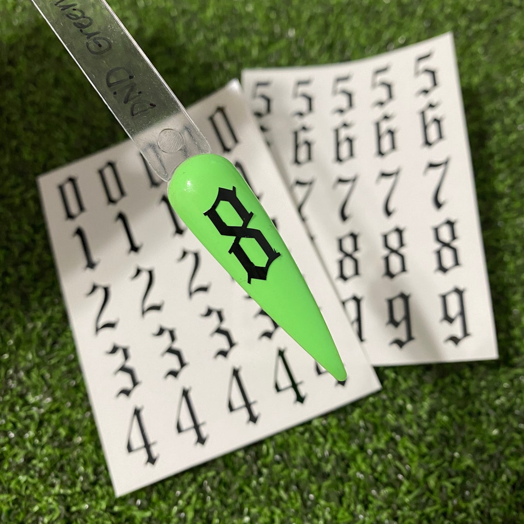 Large Number Nail Stickers Old English Birthday Year or Angel Numbers ...