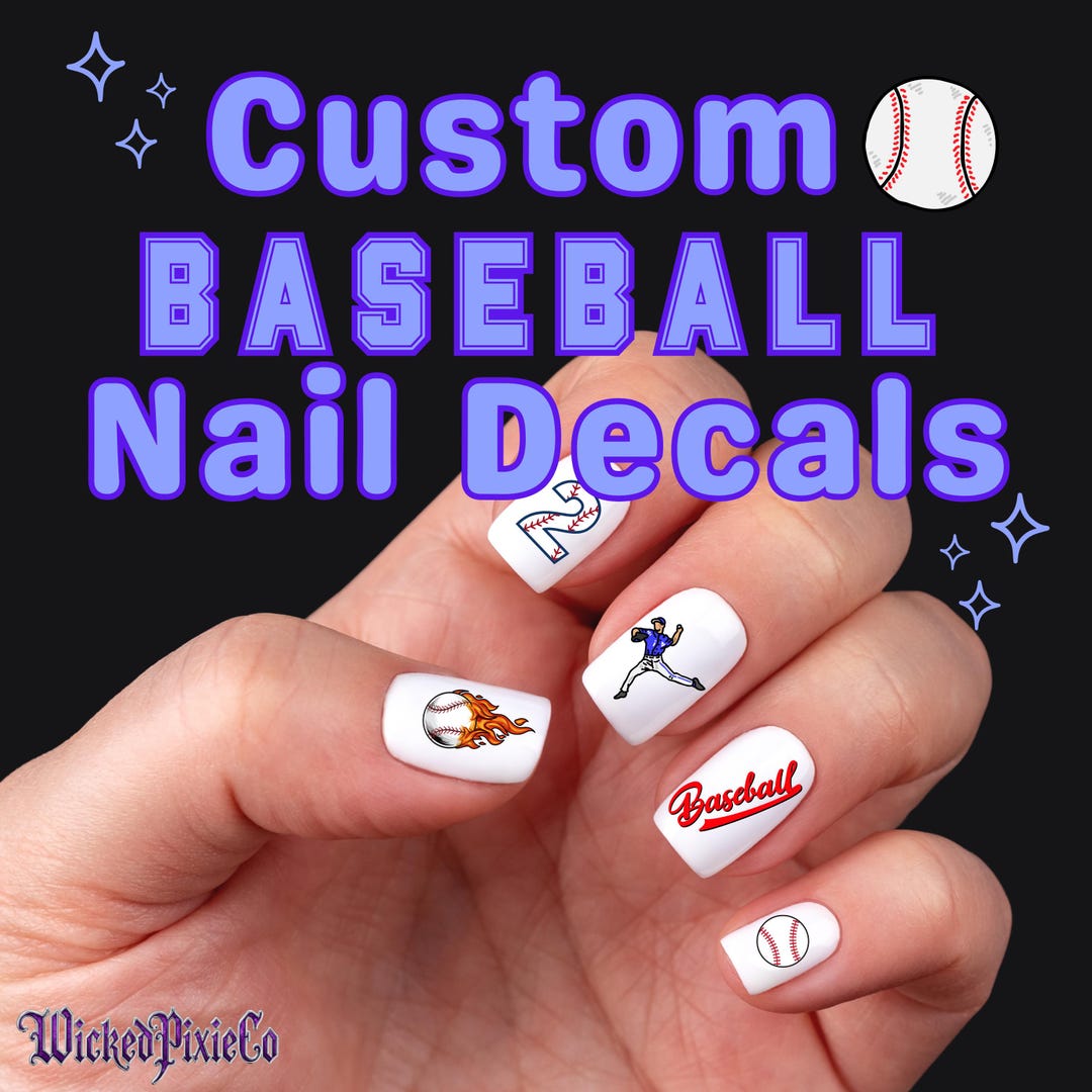 Nail Art Baseball Nail Art Decals for Acrylic Presson and Natural Nails ...
