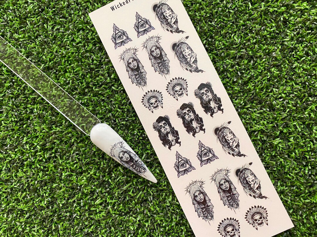Black and White Evil Eye Baddie Skull Face Girls Nail Decals for ...