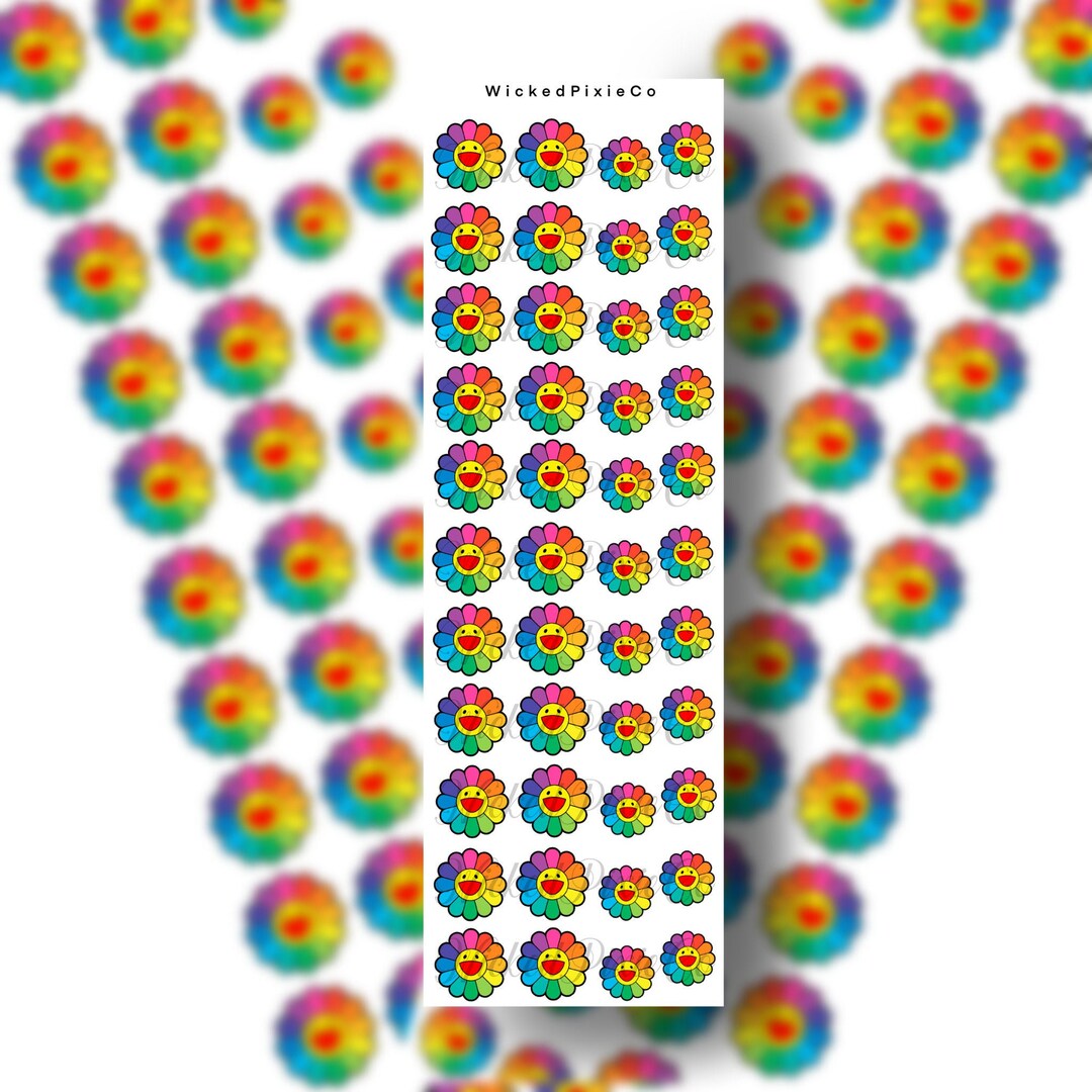 Colorful Rainbow Smiley Face Flower Water Nail Decals for Acrylic or ...