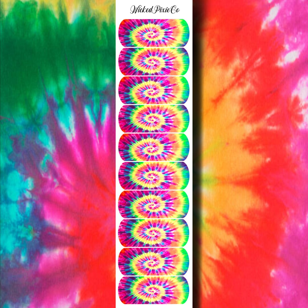 Tie Dye Nail Decals for Acrylic and Press on Nail Designs | Waterslide ...