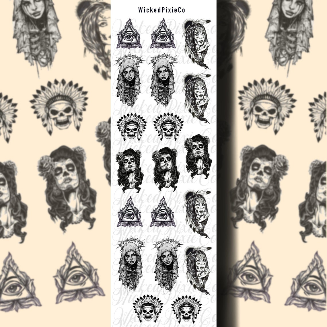 Black and White Evil Eye Baddie Skull Face Girls Nail Decals - Etsy