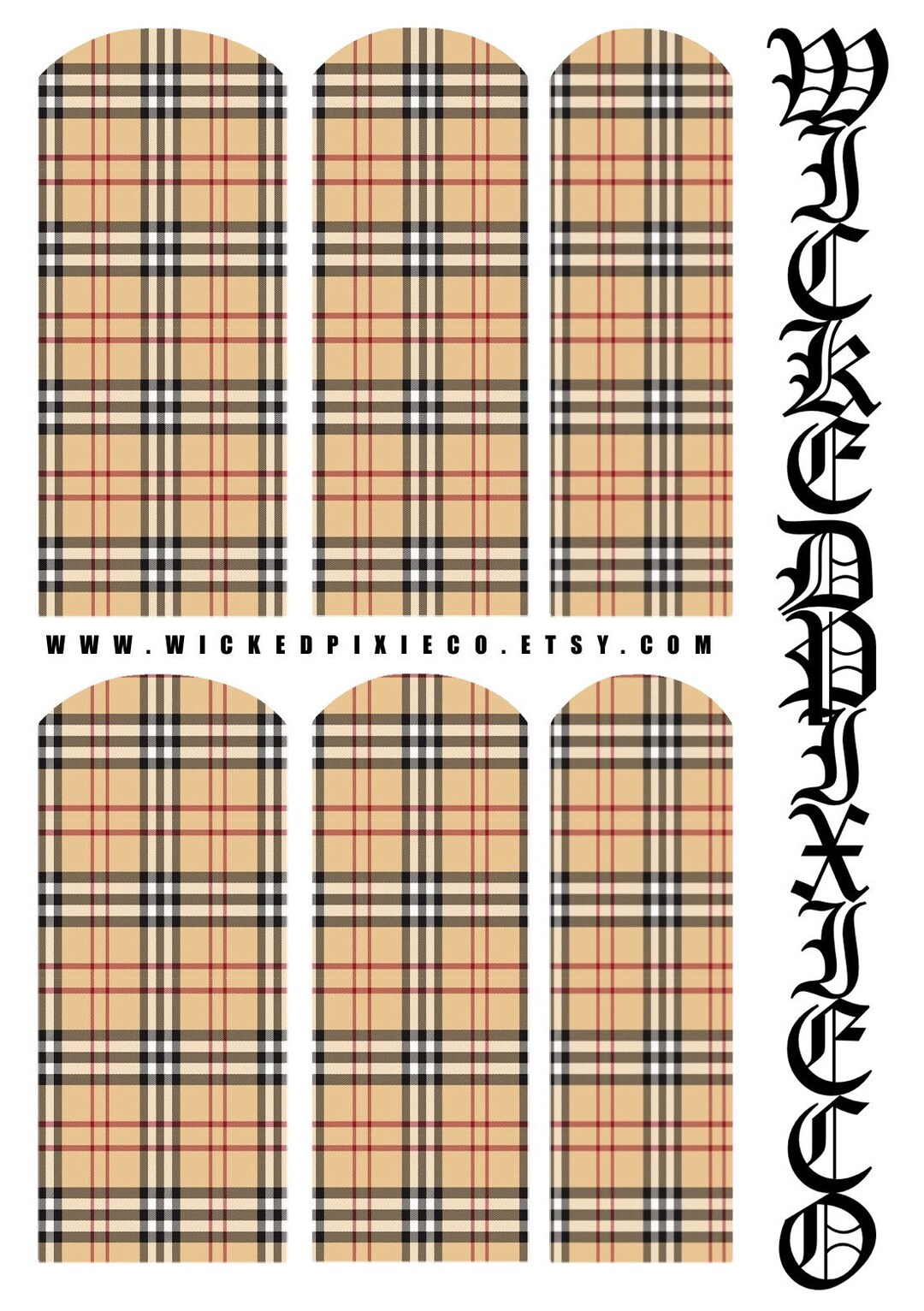 Flannel Nail Decals Neutral Plaid for Acrylic Press on or Gelx Nail Art ...