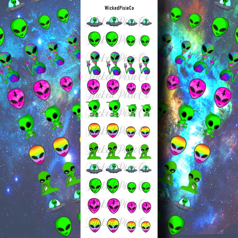 Alien Nail Decals for Acrylic and Press on Nails Alien UFO - Etsy