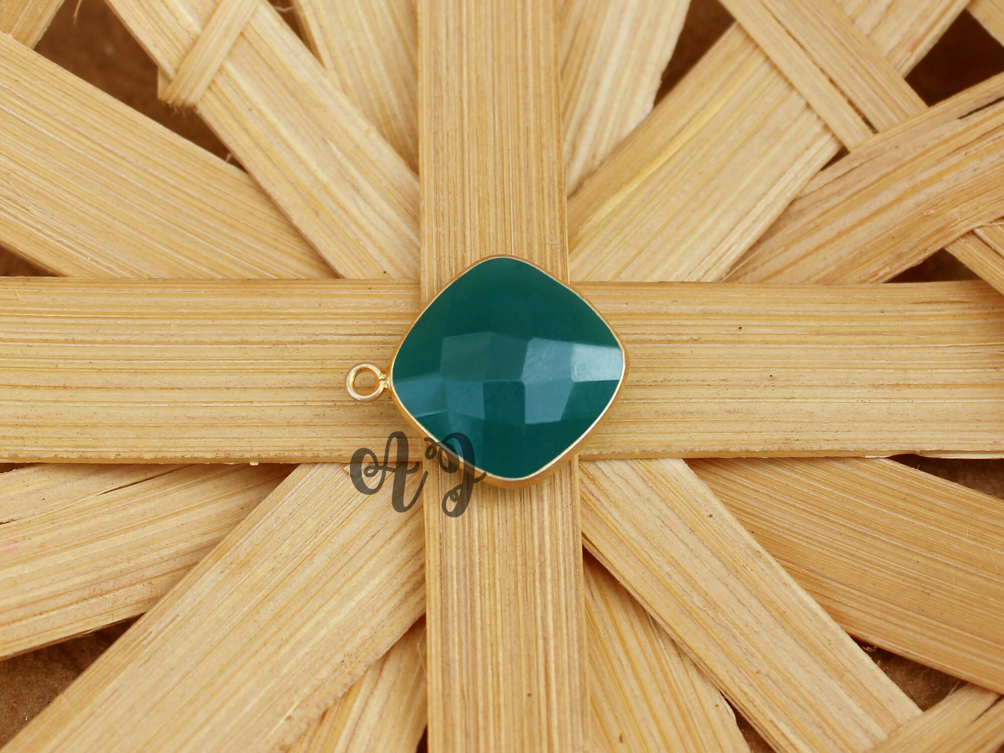 Cojín de ónix verde Briolette cuadrado 925 plata esterlina chapado en ...