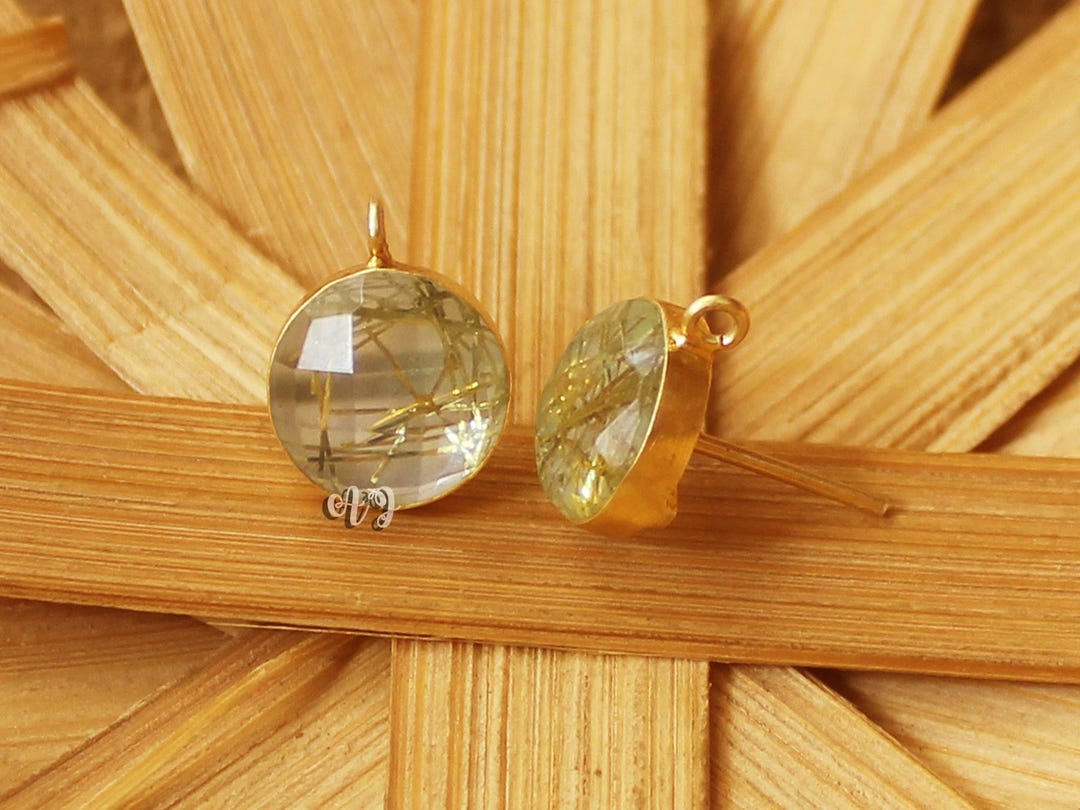 Golden Rutilated Hydro Quartz Round Checker Cut 925 Sterling Silver ...