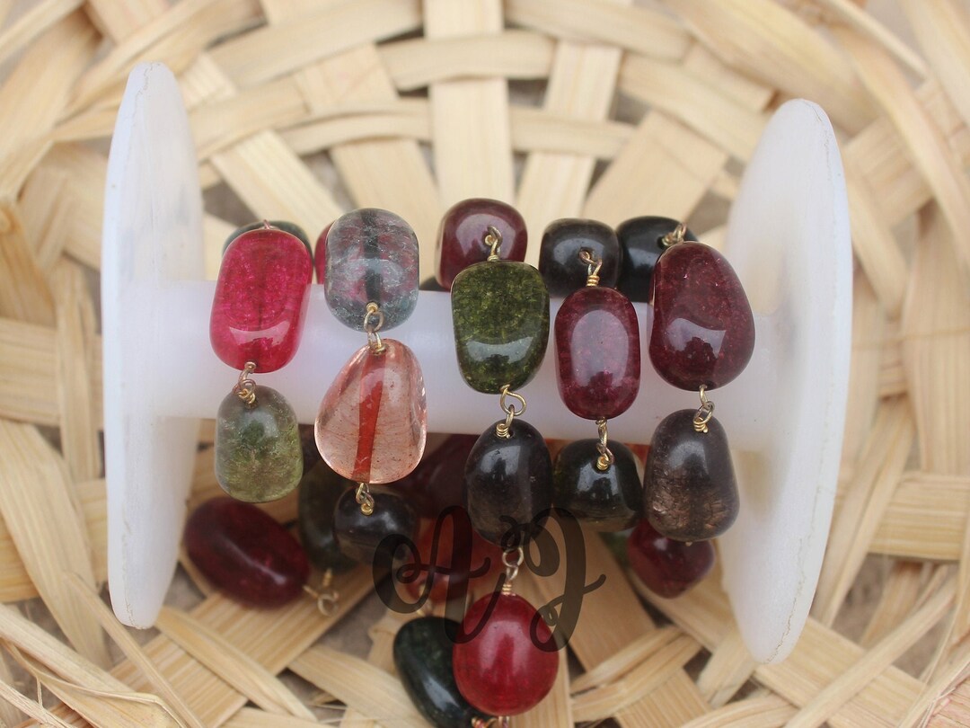 Chinese Multi Tourmaline Quartz 10-15mm Nuggets Smooth Beaded Gold ...