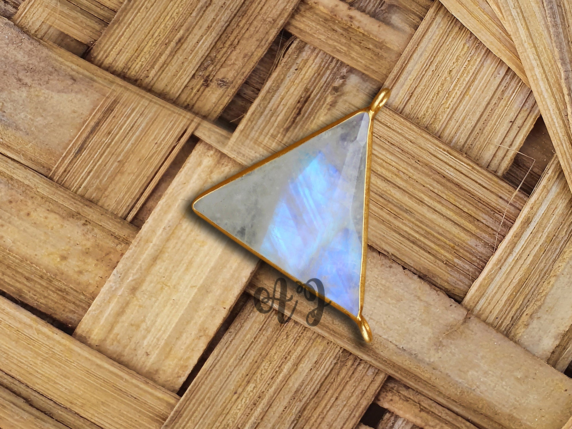 Natural Rainbow Moonstone Triangle Briolette 925 Sterling Silver Gold ...