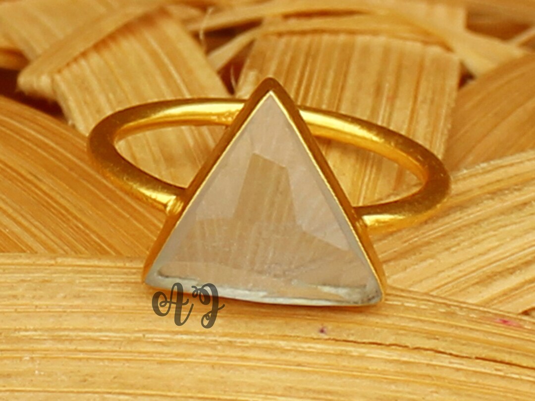 Crystal Hydro Quartz 10MM Triangle Checker Cut 925 Sterling Silver Gold ...