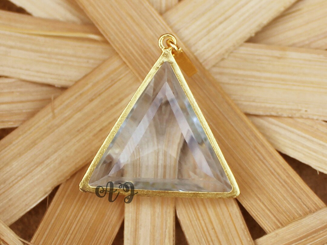 Crystal Hydro Quartz Triangle Solitaire Pendant. Clear Pyramid Trillion ...