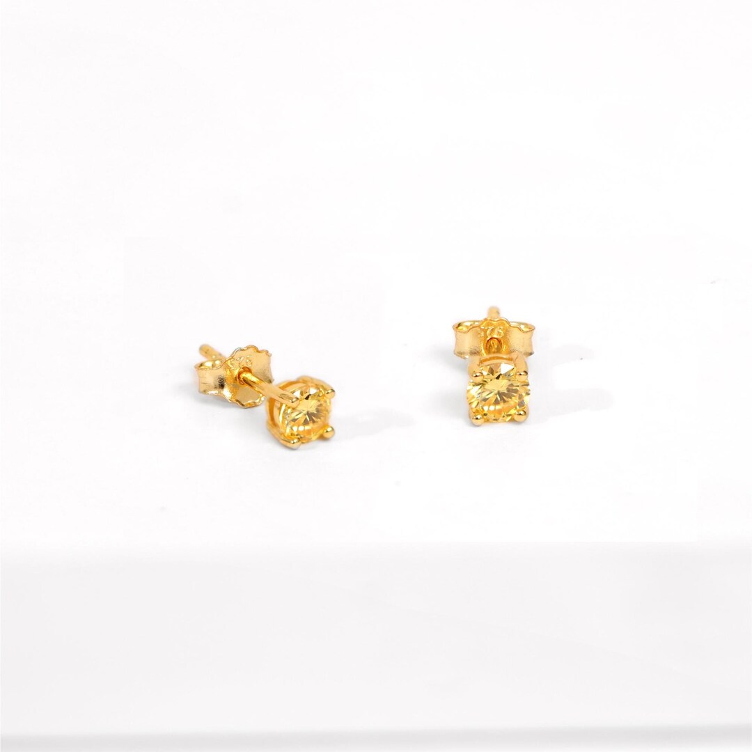 Dainty Yellow Topaz Stud Earrings: 18k Gold Sterling Silver - Etsy