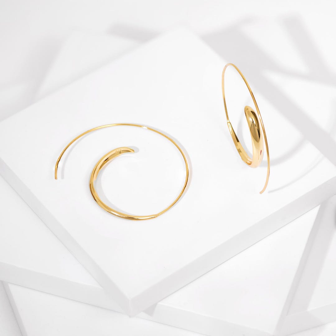 Sterling Silver Spiral Hoop Earrings: Minimalist 18K Gold Plated - Etsy