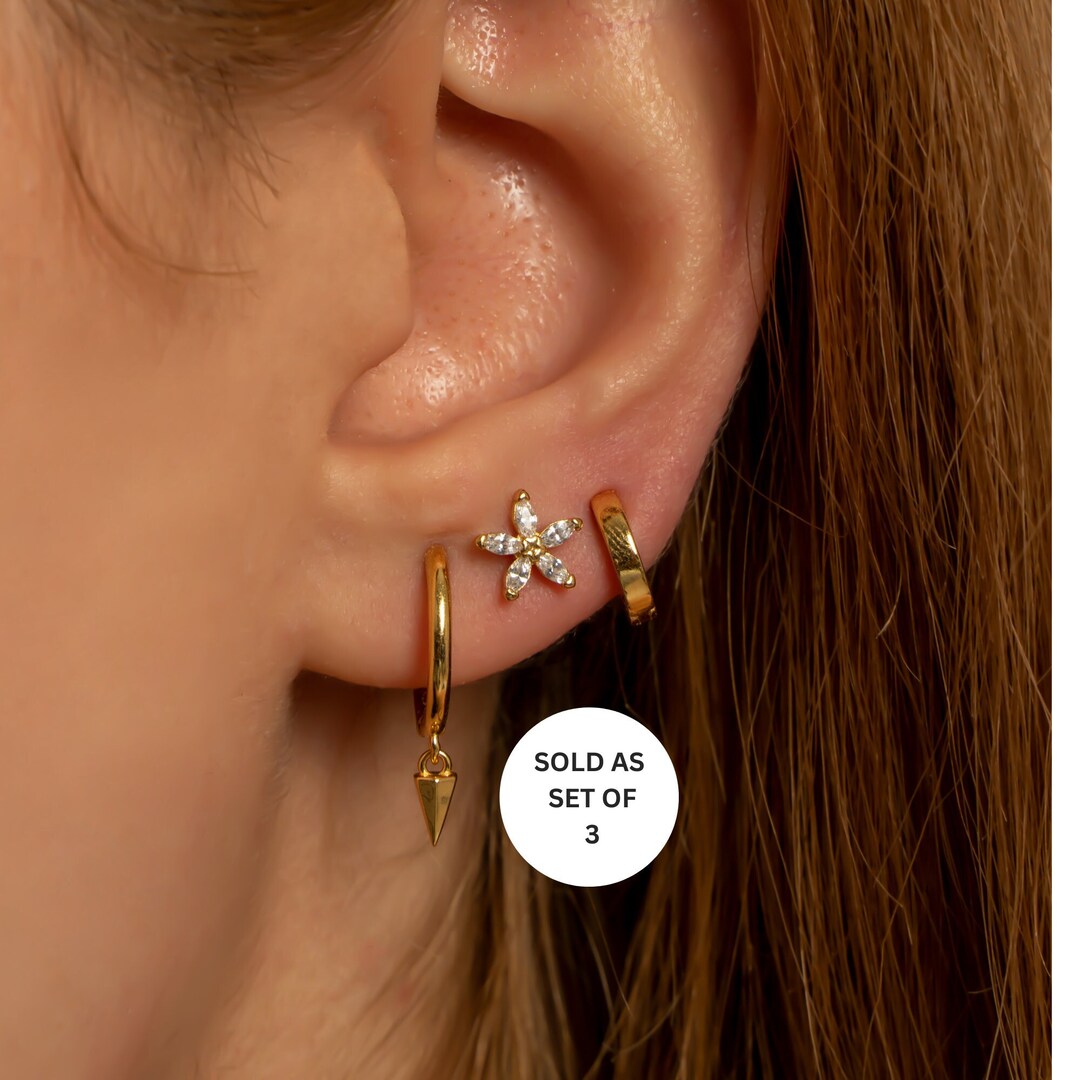 Gold Hoop Earring Stack Bridesmaid Gifts Set Gift for Mother Silver ...