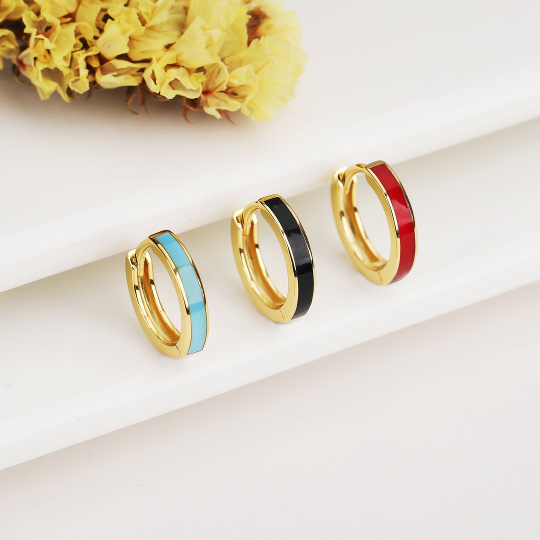 Colorful Hoop Earrings, Everyday Gold Conch Cartilage Hoops, Turquoise ...