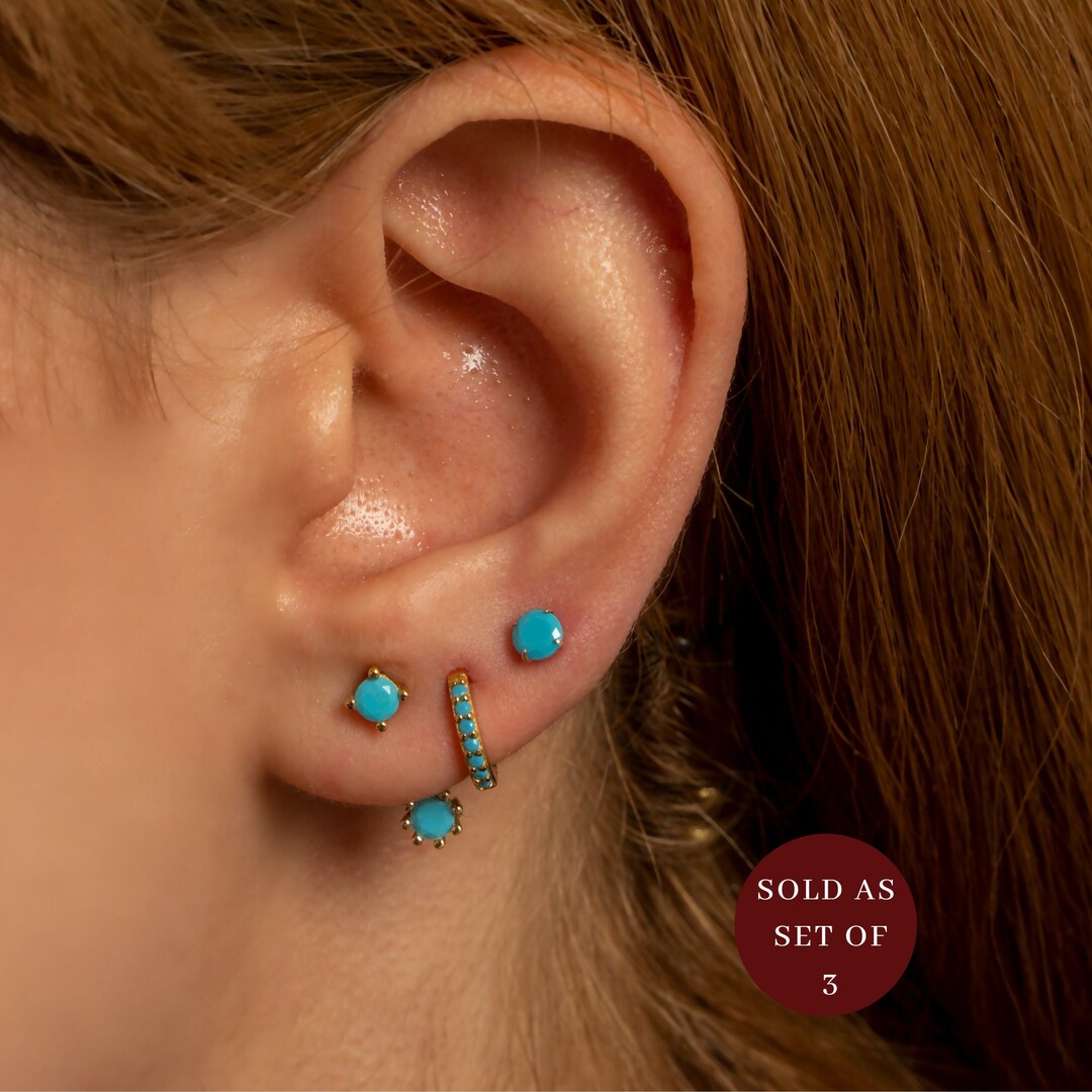 Dainty Everyday Ear Stack Set With Turquoise, Bridesmaid Gift, Minimal ...
