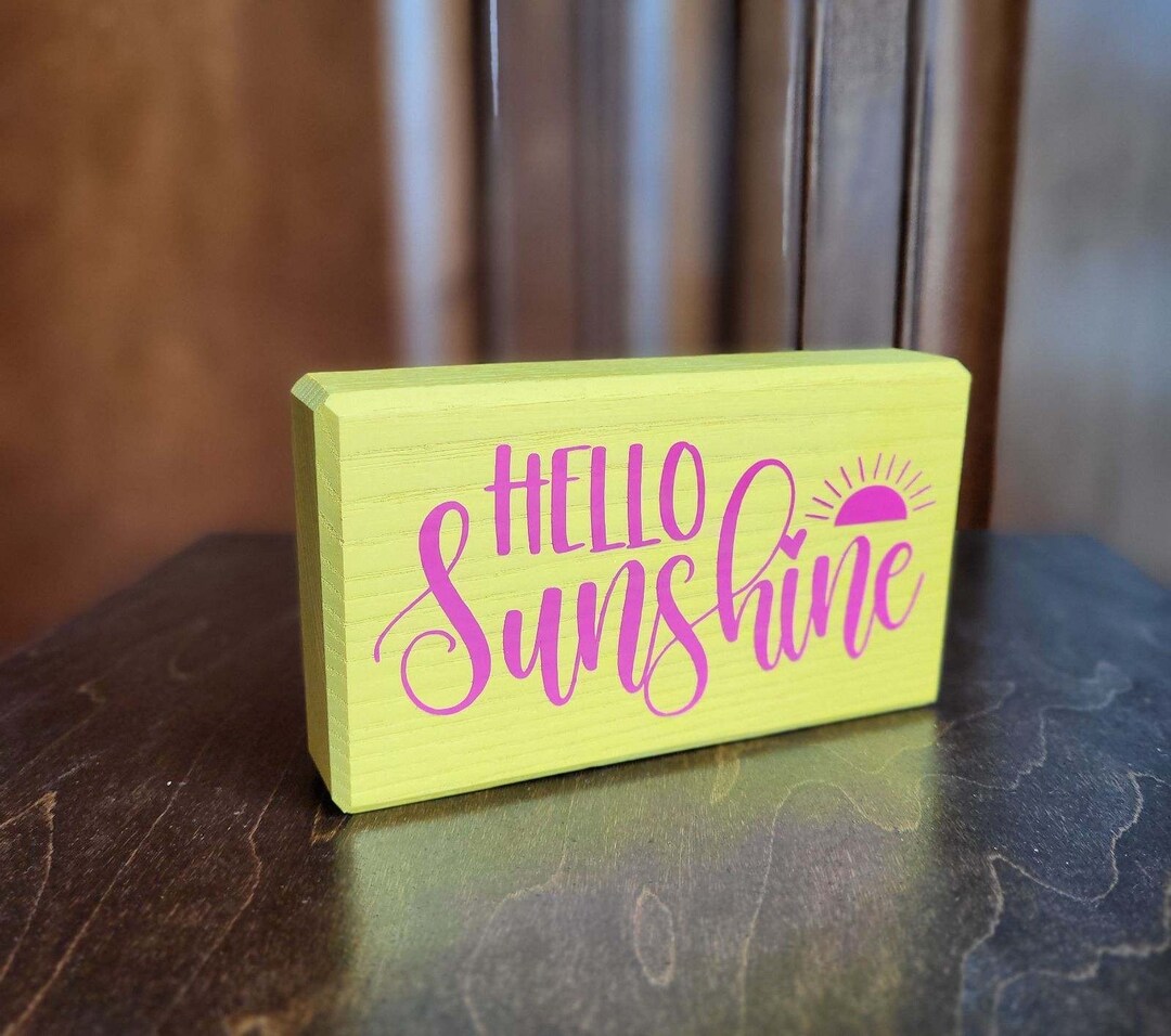 Summer Sign, Yellow Wood Sign, Hello Sunshine, Table Top Sign, Tiered ...