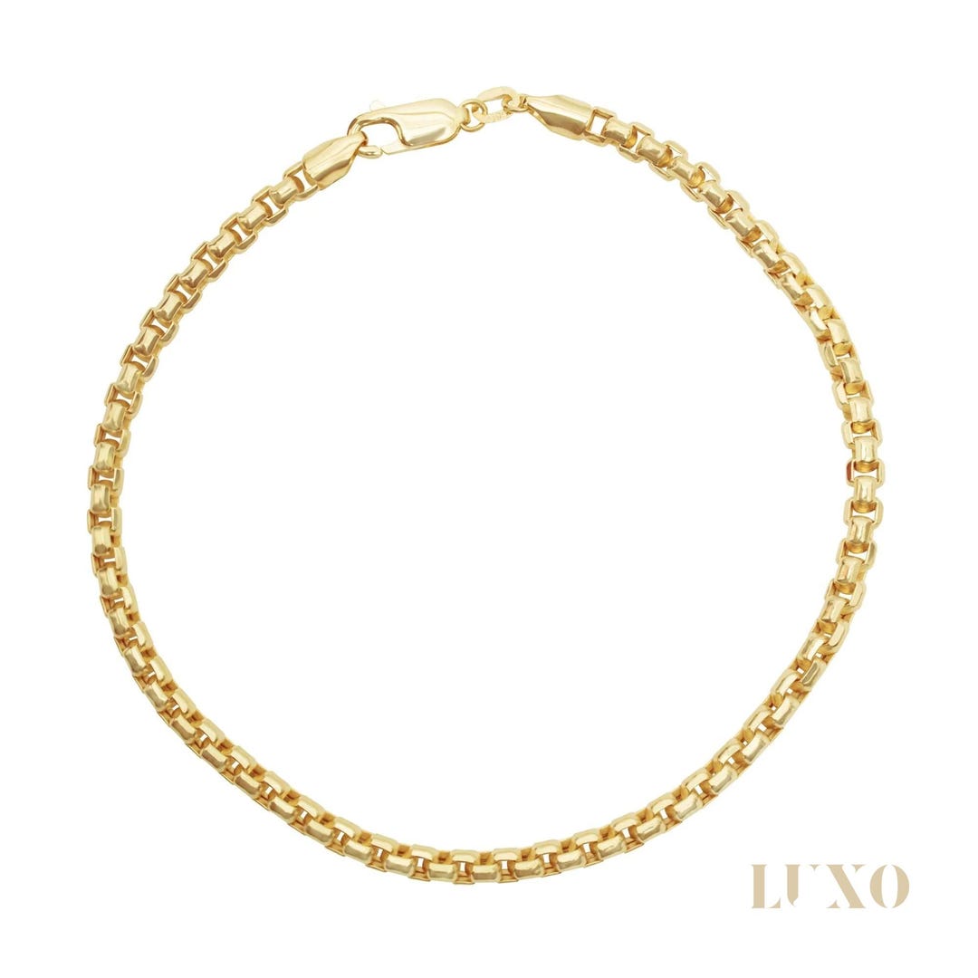 10K Gold Round Box Bracelet, Solid Yellow Gold for Women, Semi Solid ...