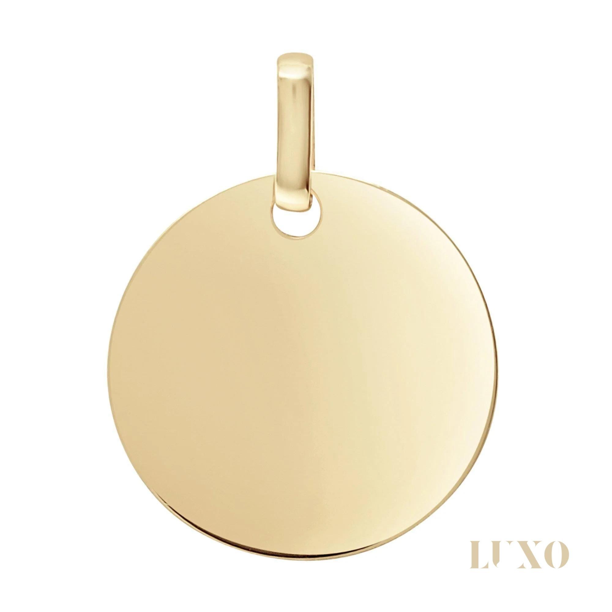 10K Yellow Gold Circle Plaque Pendant, Solid Round Disc, Engravable Tag ...