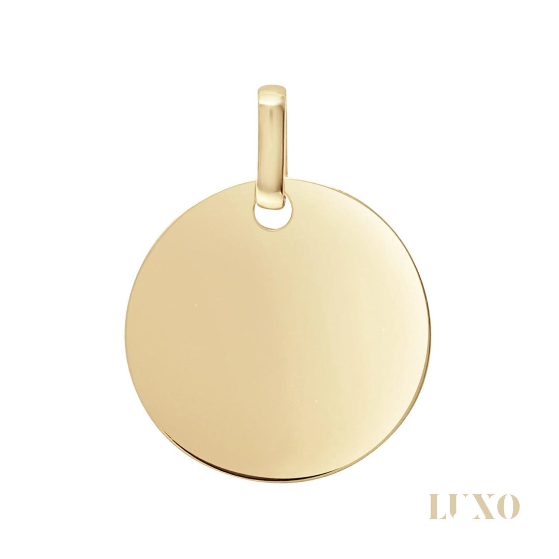 10K Yellow Gold Circle Plaque Pendant, Solid Round Disc, Engravable Tag ...